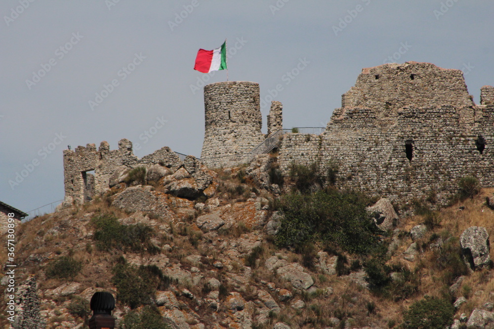 On the top of The Fortress of Tolfa .Decorated with an Italian flag on ...