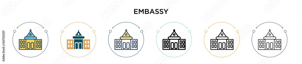 Embassy icon in filled, thin line, outline and stroke style. Vector ...