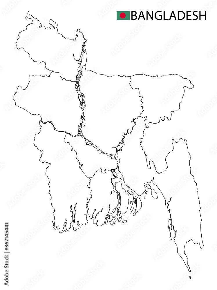 Bangladesh map, black and white detailed outline regions of the country ...