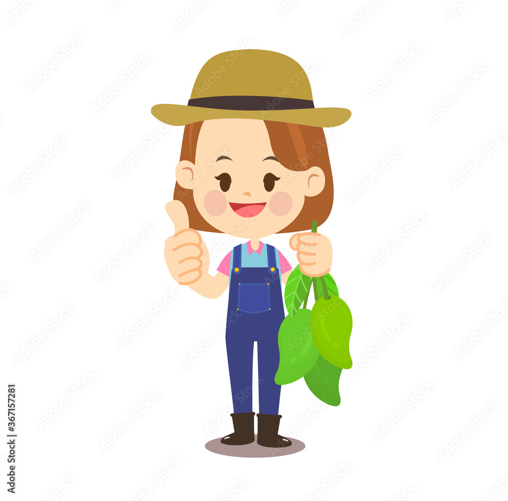 Cartoon cute farmer have mango Stock Vector | Adobe Stock
