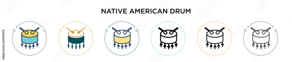 Native american drum icon in filled, thin line, outline and stroke ...