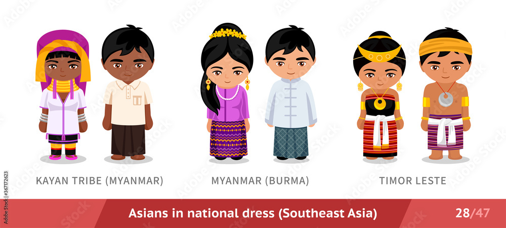 Kayan Tribe, Myanmar, Burma, Timor Leste. Men and women in national ...