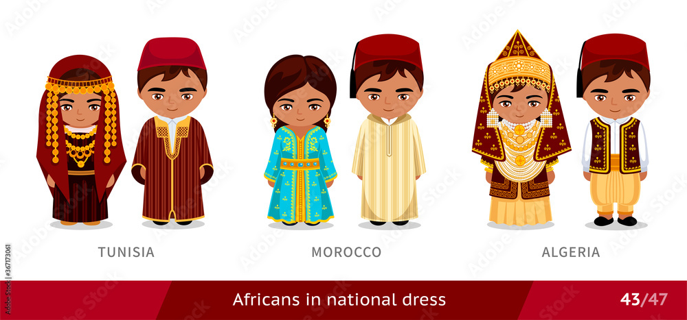 Tunisia Morocco Algeria Men And Women In National Dress Set Of