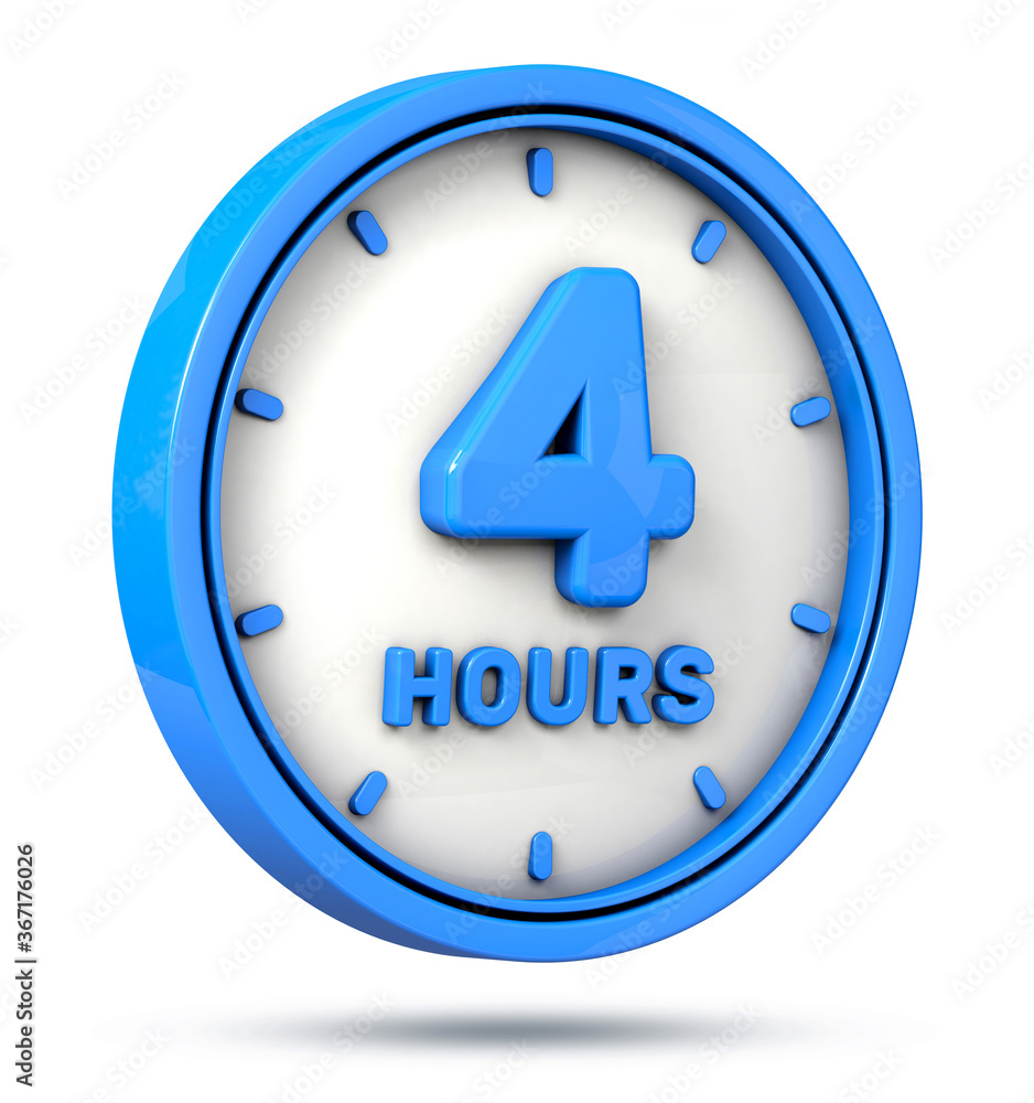 Blue 4 hours on white background. 4 hrs logo. 3d illustration. Stock ...