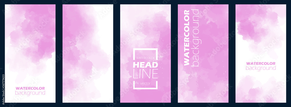 Watercolor set background in pink style. Flyer, poster or banner ...