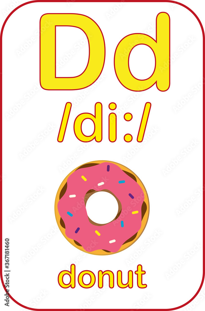 Letter D. Alphabet tutorial cards collection. Vector illustration ...