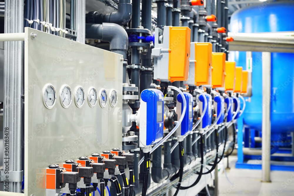 Reverse osmosis industrial water treatment station. Visual rhythm of ...