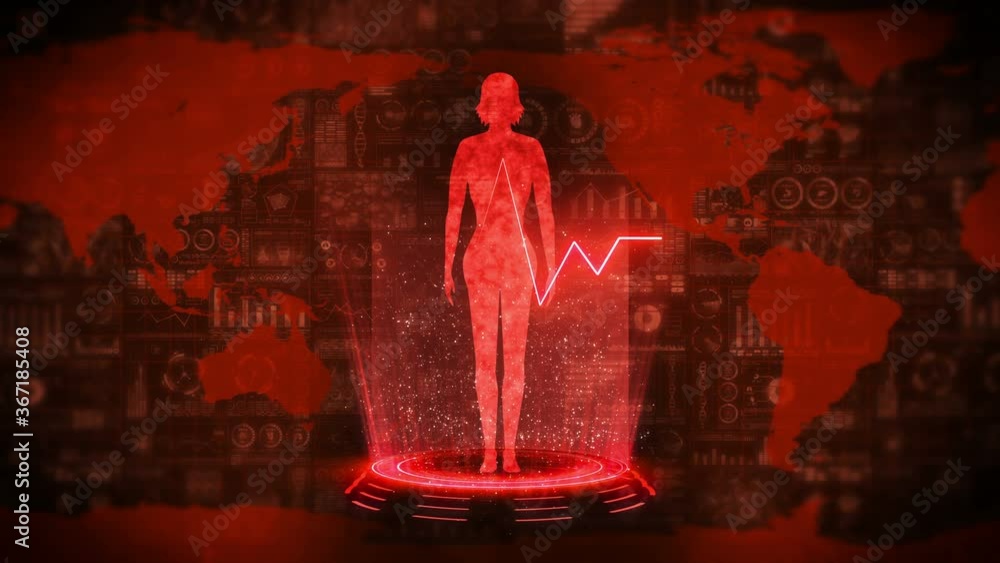 Woman and Earth. Medical hologram loop animation. Human virtual body ...