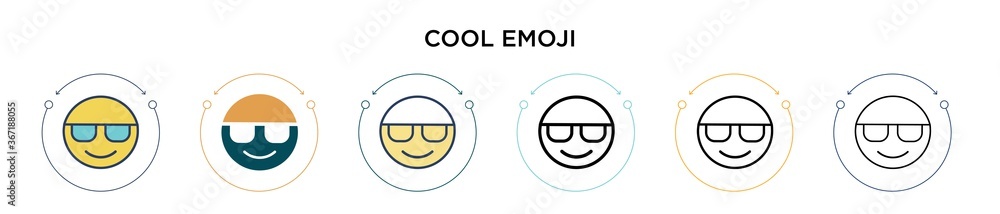 Cool emoji icon in filled, thin line, outline and stroke style. Vector illustration of two ...