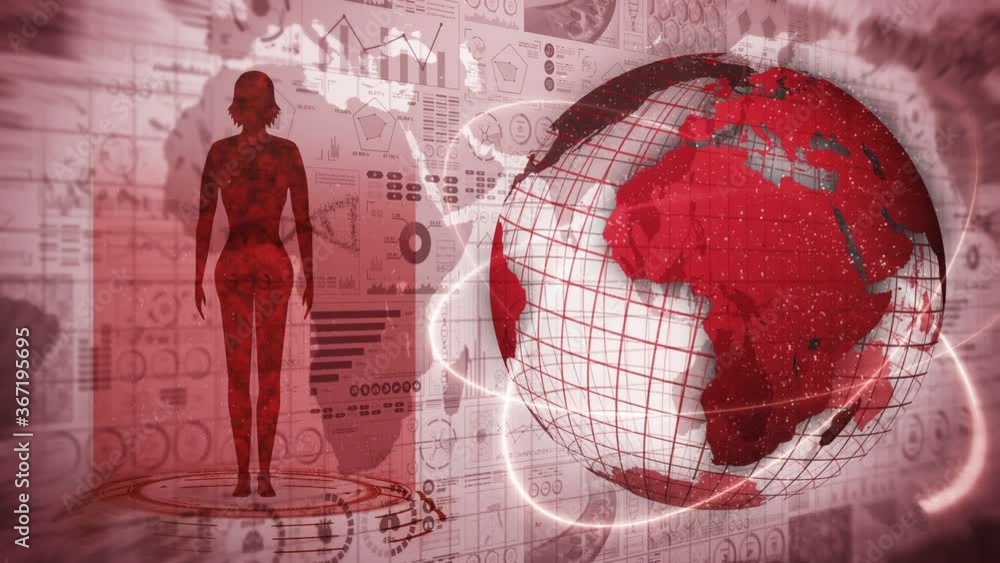 Woman and Earth. Medical hologram loop animation. Human virtual body ...