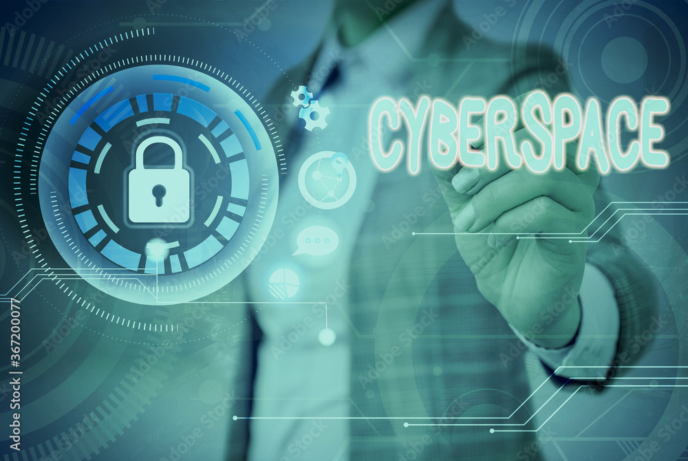 Writing note showing Cyberspace. Business concept for the online world ...