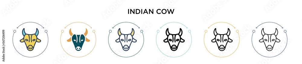 Indian cow icon in filled, thin line, outline and stroke style. Vector ...