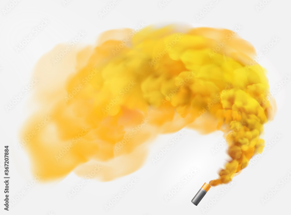 Color yellow festive smoke bomb.Football fans torch firework. isolated ...