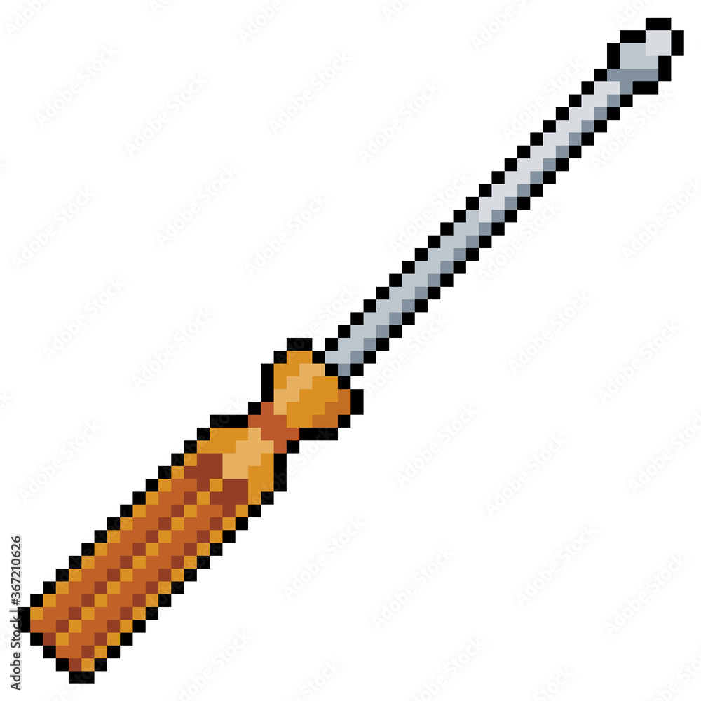 Pixel art tools screwdriver. 8bit game item on white background Stock ...