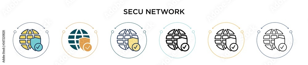 Secured network icon in filled, thin line, outline and stroke style ...