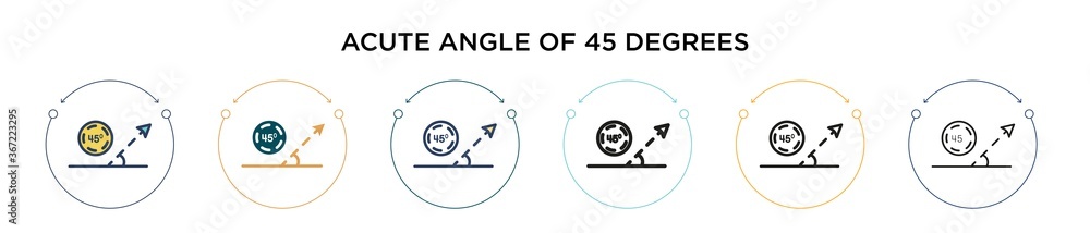 Acute angle of 45 degrees icon in filled, thin line, outline and stroke ...