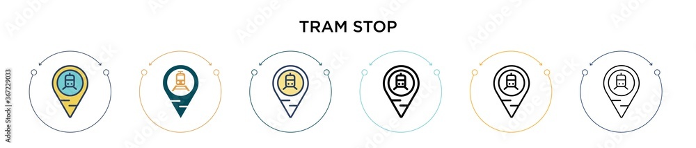 Tram stop icon in filled, thin line, outline and stroke style. Vector ...