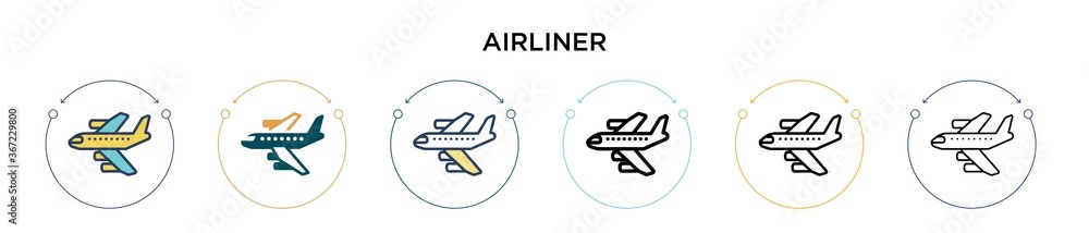 Airliner icon in filled, thin line, outline and stroke style. Vector ...