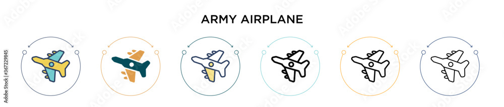 Army airplane icon in filled, thin line, outline and stroke style ...
