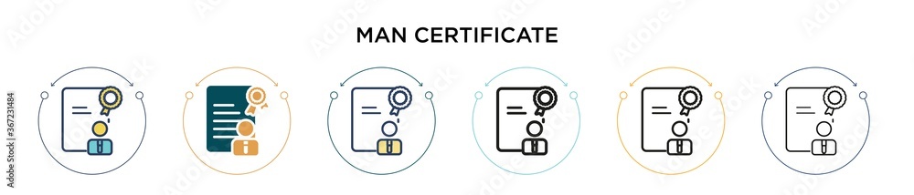 Man certificate icon in filled, thin line, outline and stroke style ...