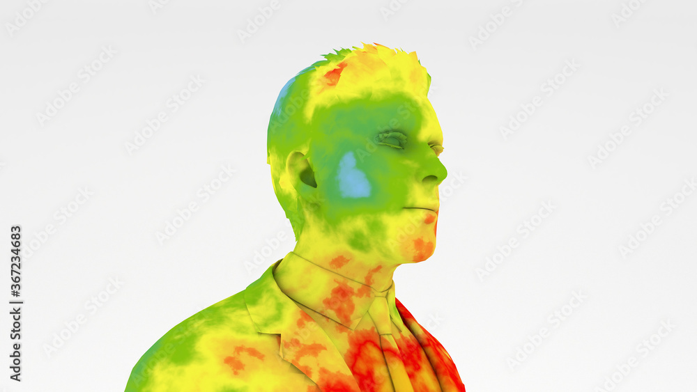 Thermographic image of human showing different temperatures in range of ...