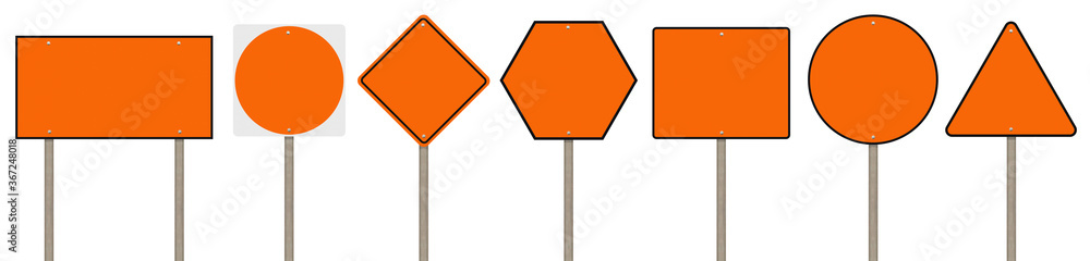 Collection of blank orange road sign or Empty traffic signs isolated on ...