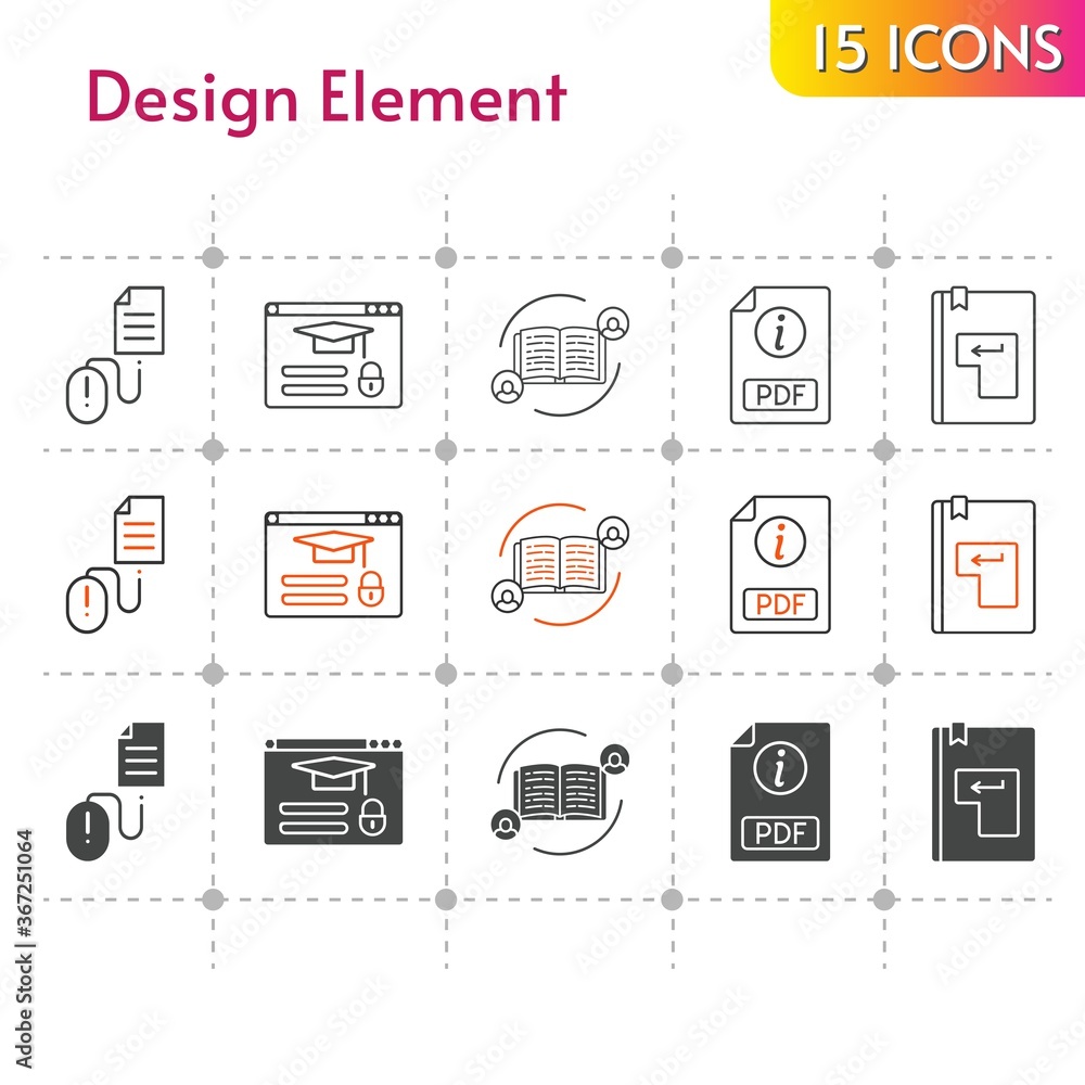design element icon set. included feedback, pdf, enter, login, click ...