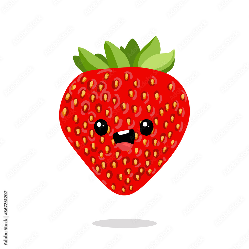 Cute strawberry. Vector illustration sketch. Character Cartoon. Kawaii ...