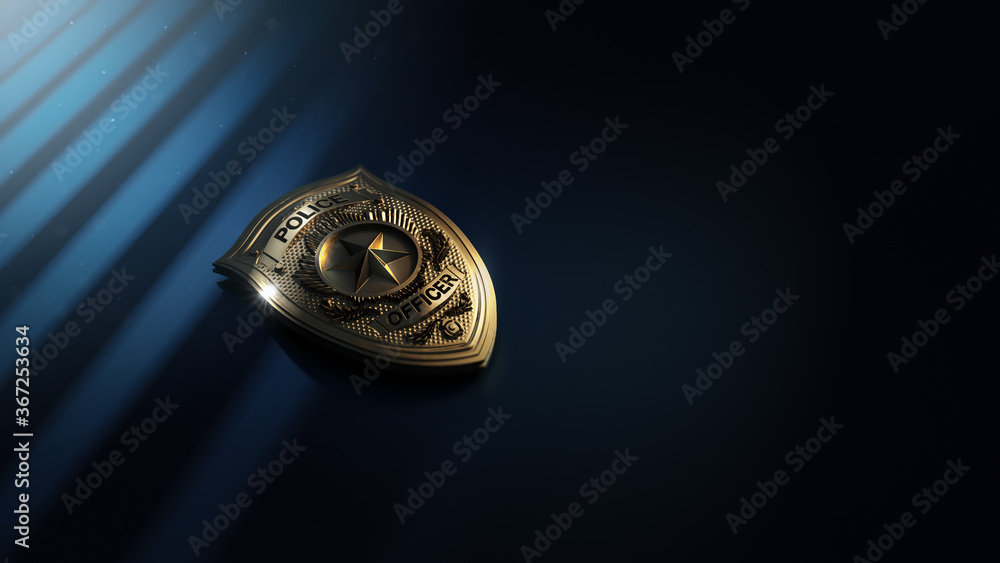 Police officer badge on a dark background, 3D rendering, illustration ...