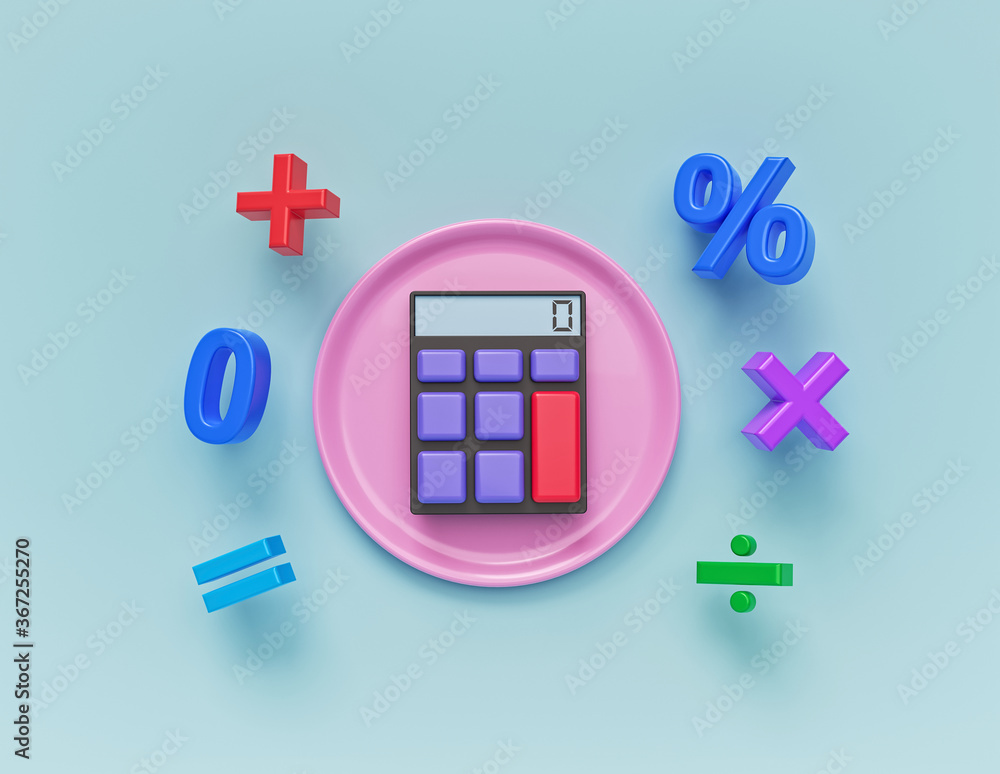 colorful Math Symbols, Icons Set with calculator. minimal design. 3d ...