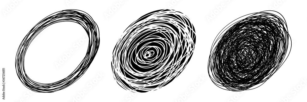 Set of vector hand drawn oval circles using sketch drawing scribble ...