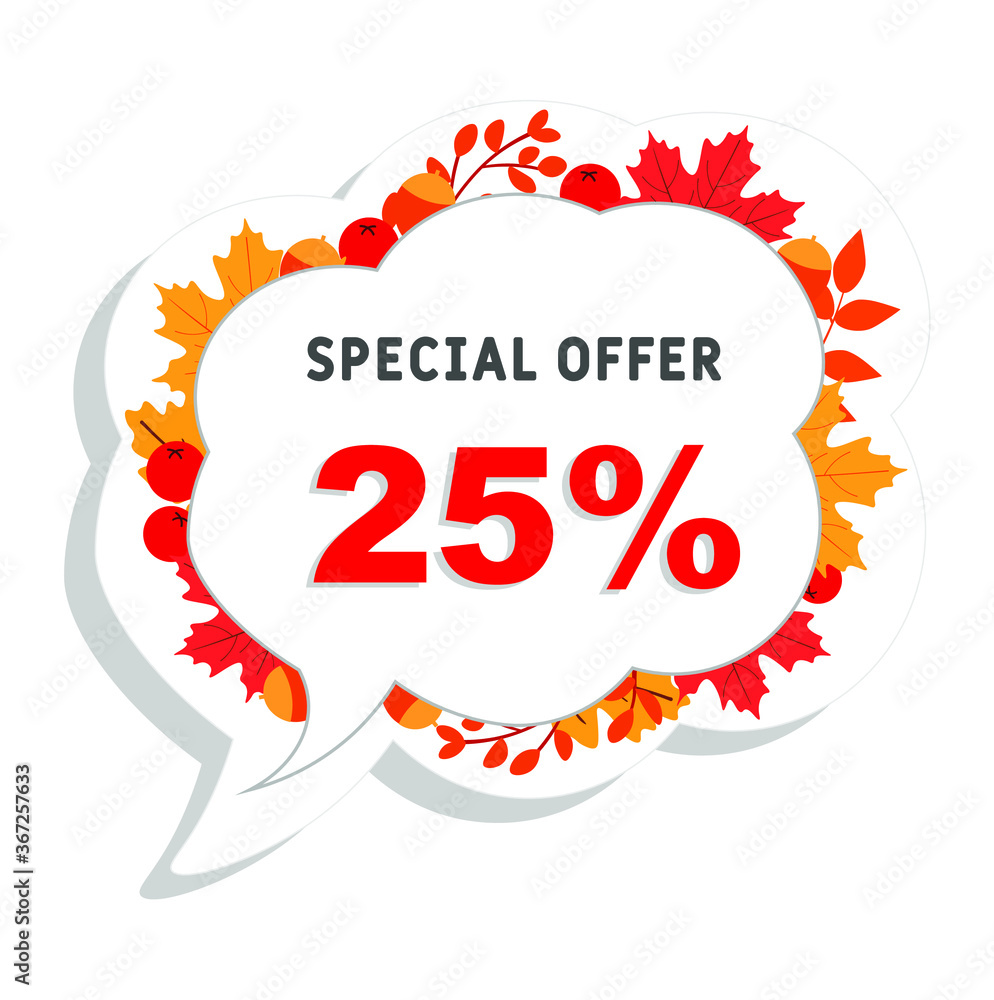 Autumn sale background with 25% discount. Discount offer price tag ...