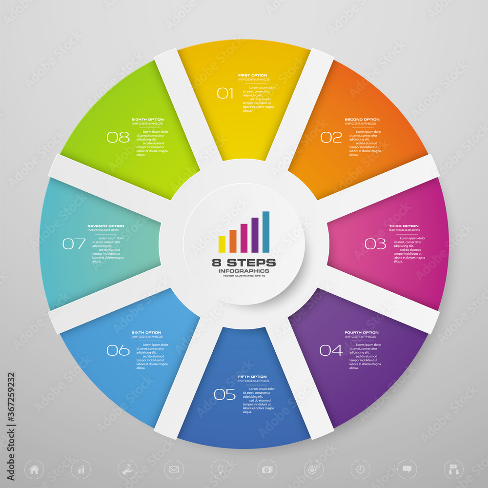 8 steps cycle chart infographics elements for data presentation. EPS 10 ...