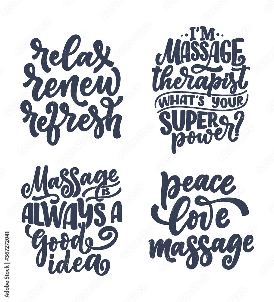 Set with fun slogans about massage. Lettering typography quotes. Hand ...