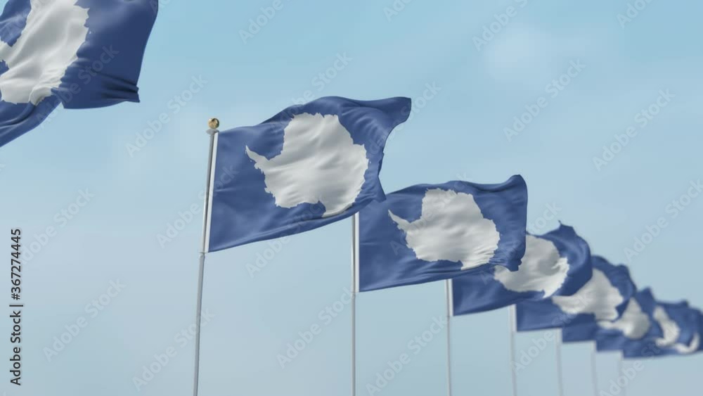 3S Animation Row of waving flags of National flags of Antarctica with ...