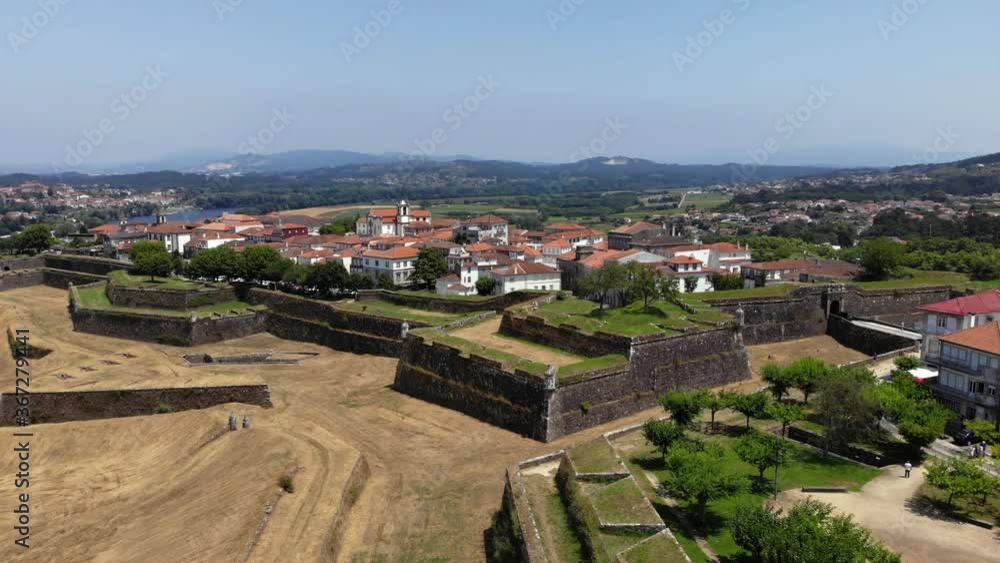 DRONE AERIAL FOOTAGE: Fortress of Valenca do Minho in Portugal. Valença ...