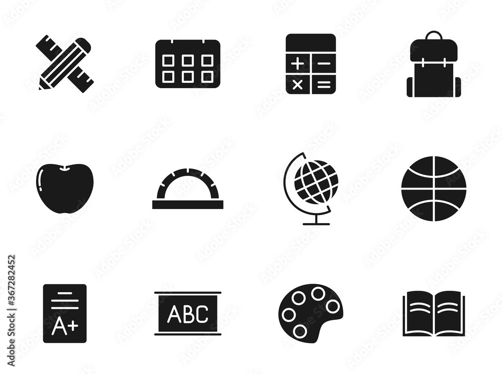 school and education glyph vector icons isolated on white. school icon ...