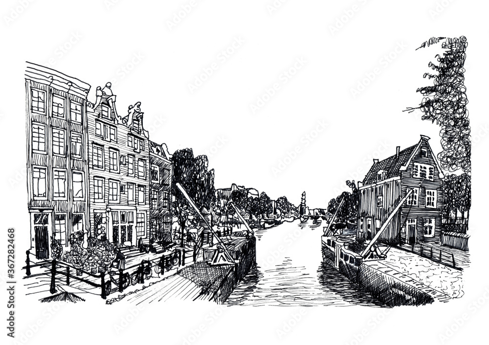 Pencil Drawing Sketch Amsterdam Dutch Art Stock Photo | Adobe Stock