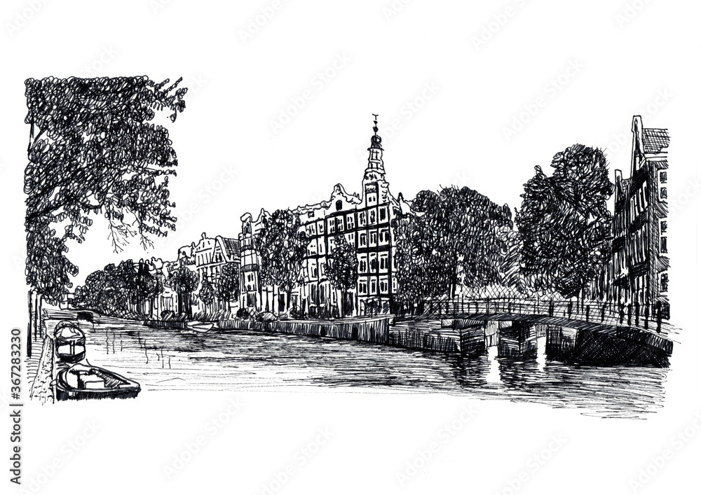 Pencil Drawing Sketch Amsterdam Dutch Art Stock Photo | Adobe Stock