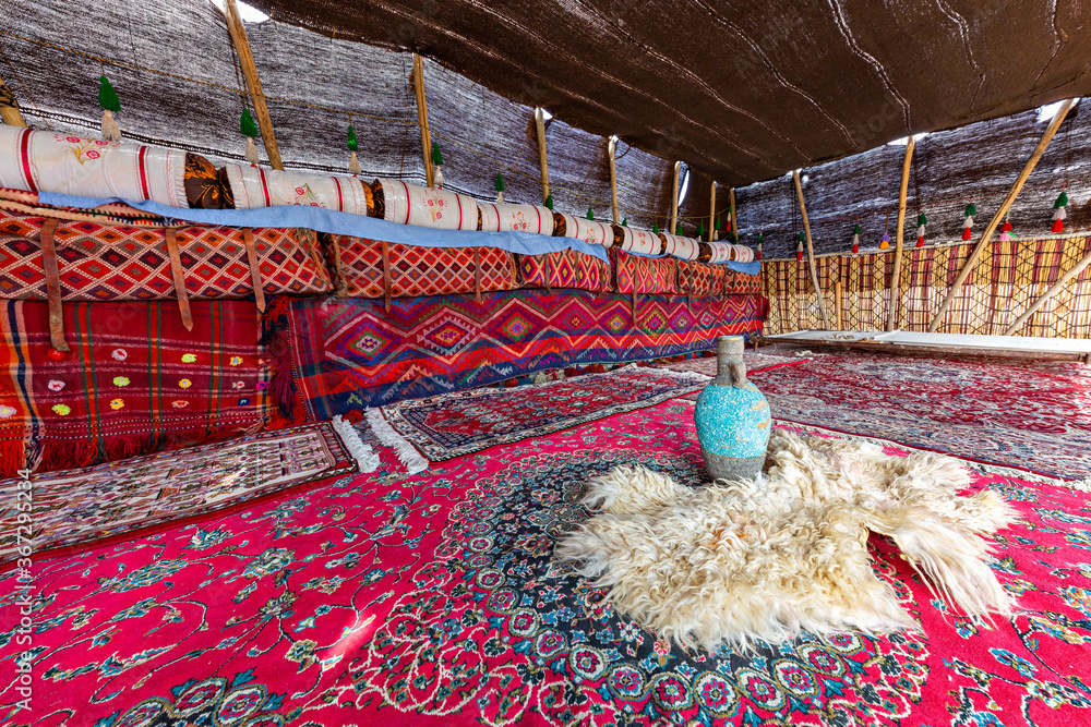 Colorful nomadic tent of Iranian nomadic people known as qashqai, in ...