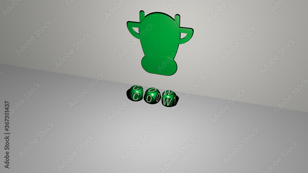3D representation of COW with icon on the wall and text arranged by ...