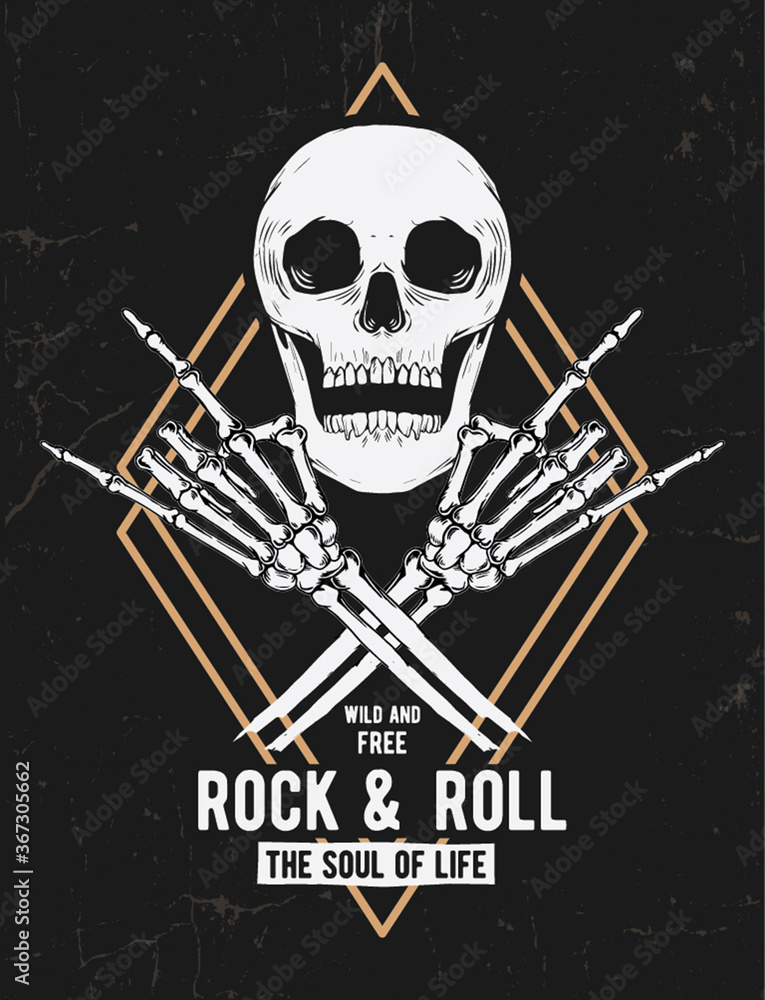 Rock music graphic design with Rock hand sing illustration for t-shirt ...