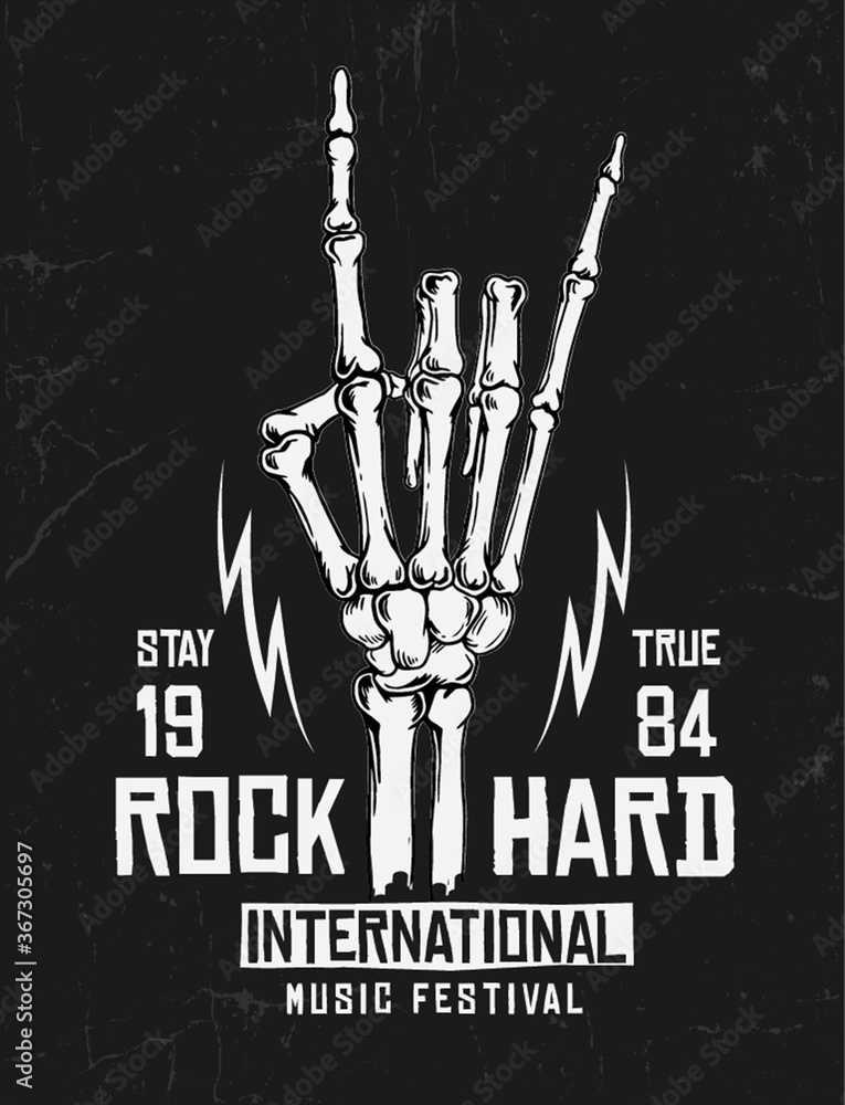 Rock music graphic design with Rock hand sing illustration for t-shirt ...