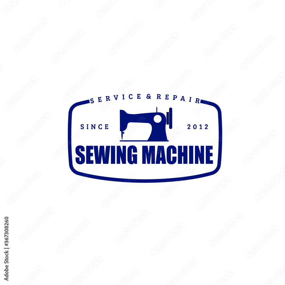 Vector illustration of blue vintage sewing machine in rounded square ...