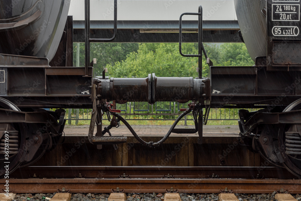Two coupled buffers from the freight train Stock Photo | Adobe Stock
