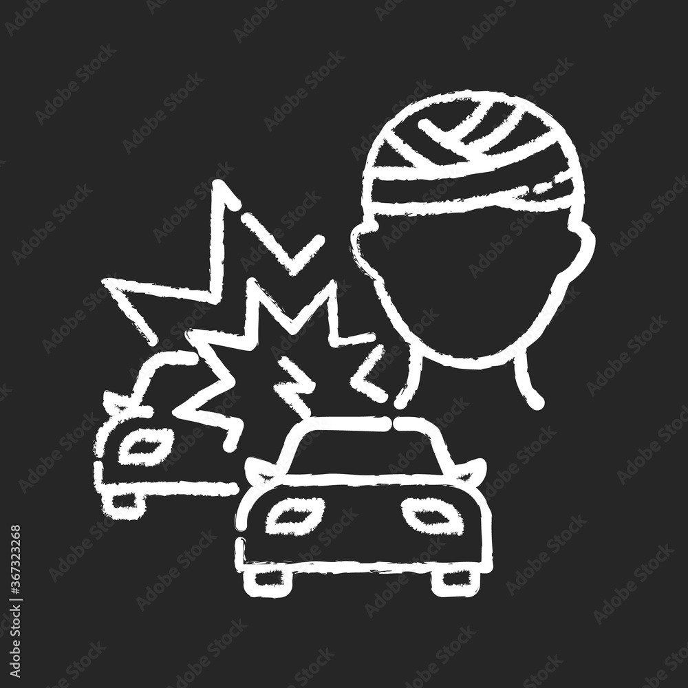 Acquired brain injury chalk white icon on black background. Head injury ...