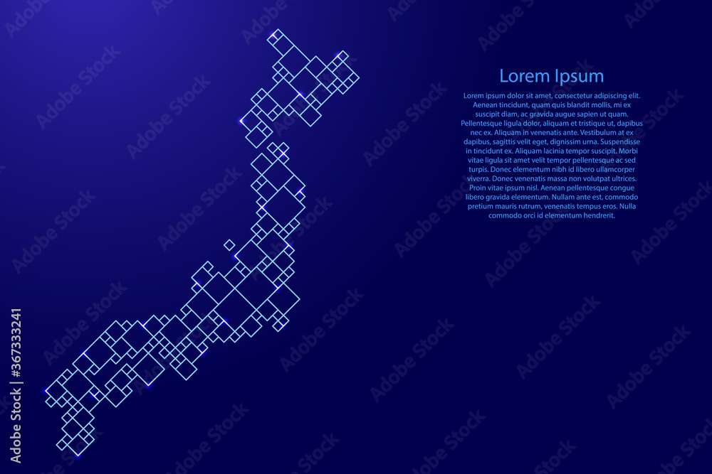 Japan map from blue pattern from a grid of squares of different sizes ...
