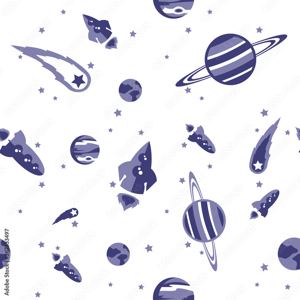 vector kids cartoon planet seamless pattern with spaceships and rockets ...