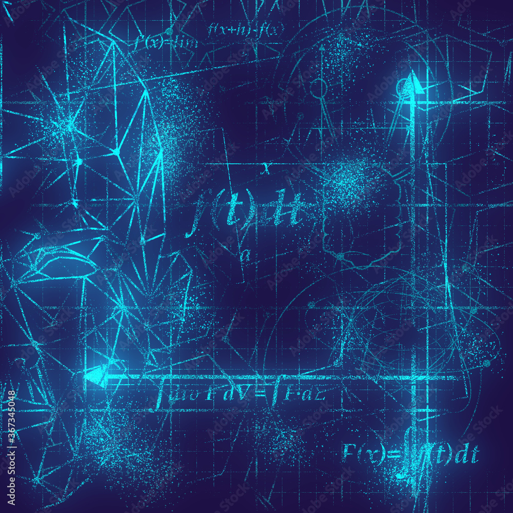 Abstract futuristic thin line pattern with math formula, human ...