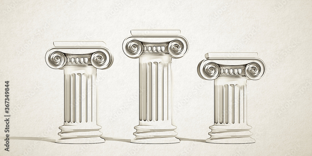 Three pillars cartoon podium of black outline isolated on white ...